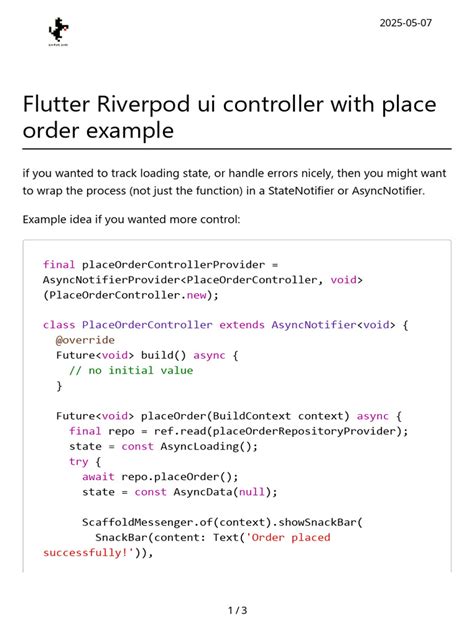 Flutter Riverpod Ui Controller With Place Order Example Pdf