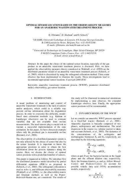 Pdf Optimal Sensor Location Based On The Observability Measures For