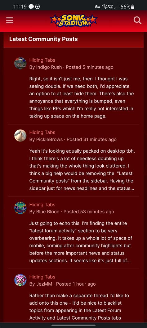 Hiding Tabs Community Feedback Sonic Stadium
