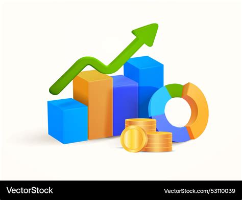 3d Growing Bar Char Line Chart With Arrow Pie Vector Image