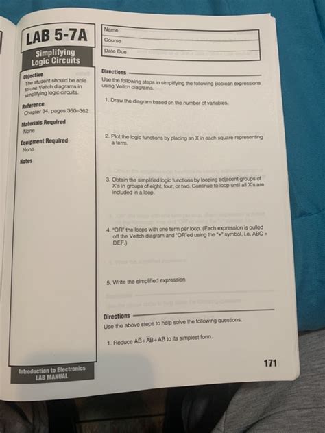 Solved Name Course Lab 5 7a Simplifying Logic Circuits Date