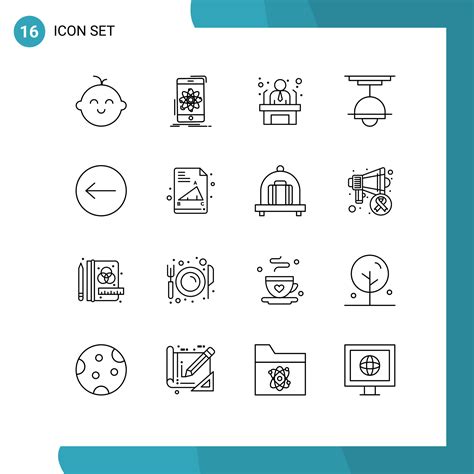 Pictogram Set Of 16 Simple Outlines Of Arrow Lamp Applicant Interior Decor Editable Vector