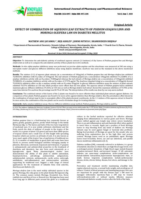 Effect Of Combination Of Aqueous Leaf Ex Original Article Effect Of Combination Of Aqueous