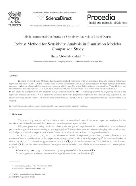 Pdf Robust Method For Sensitivity Analysis In Simulation Model A