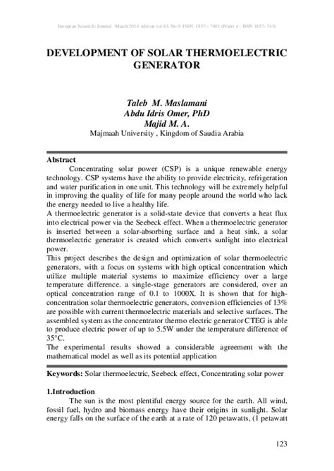 Pdf Development Of Solar Thermoelectric Generator