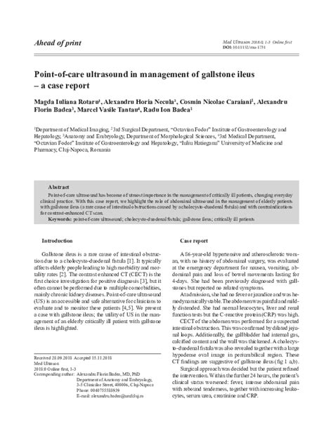 Pdf Point Of Care Ultrasound In Management Of Gallstone Ileus A