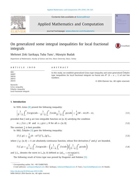 Pdf On Generalized Some Integral Inequalities For Local Fractional Integrals