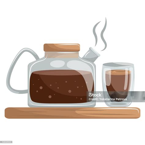 유리 커피 포트의 벡터 일러스트레이션 유리 냄비와 컵에 뜨거운 향기로운 커피 카푸치노 아메리카노 에스프레소 가정용 장비에 대한 스톡 벡터 아트 및 기타 이미지 Istock