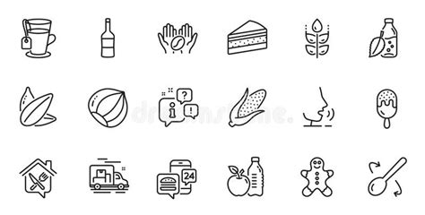 Outline Set Of Tea Corn And Hazelnut Line Icons For Web Application For Design Vector Stock