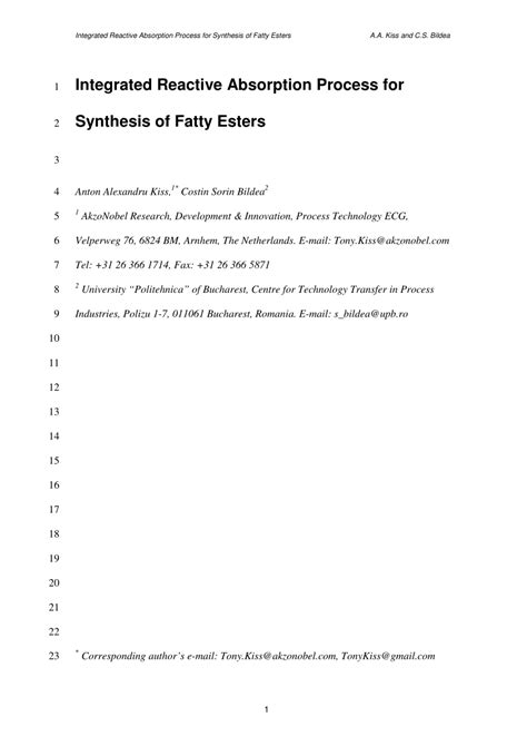 Pdf Integrated Reactive Absorption Process For Synthesis Of Fatty Esters