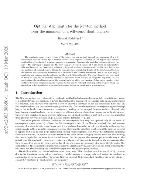 Pdf Optimal Step Length For The Newton Method Near The Minimum Of A