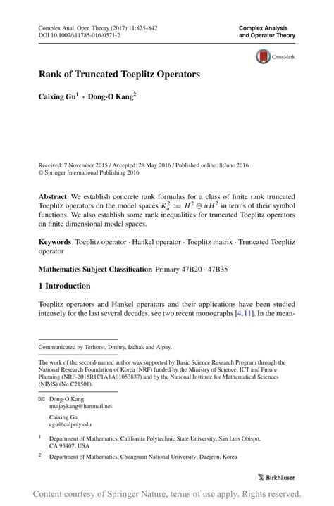 Rank Of Truncated Toeplitz Operators Request Pdf
