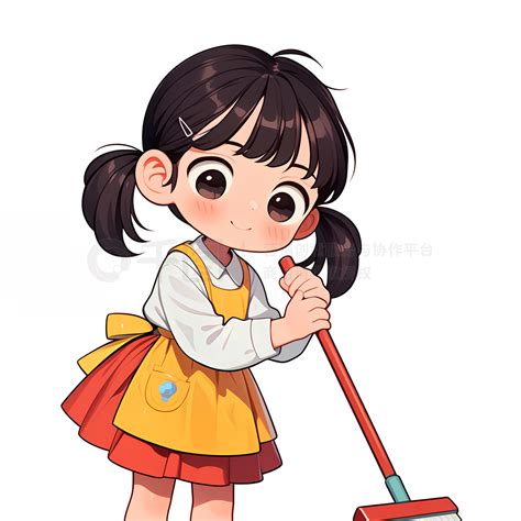 卡通插画ai数字艺术 可爱小女孩做家务卡通插画 Ai平面元素免费下载png格式2784像素编号70792785 千图网