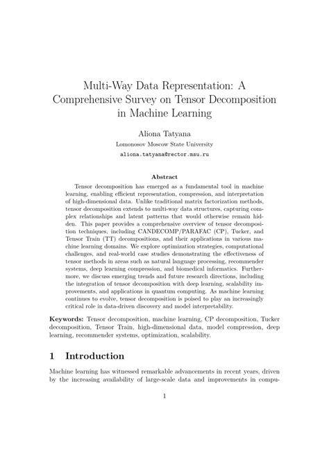 Pdf Multi Way Data Representation A Comprehensive Survey On Tensor Decomposition In Machine