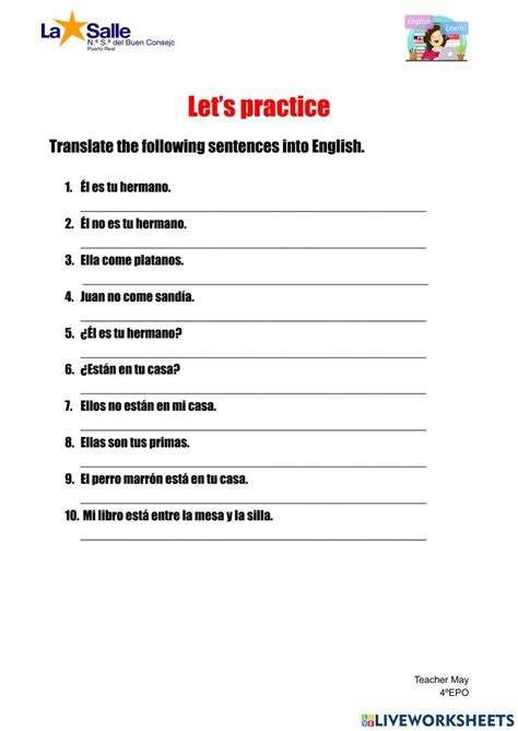 Translate The Following Sentences Into Worksheet Live 41 Off