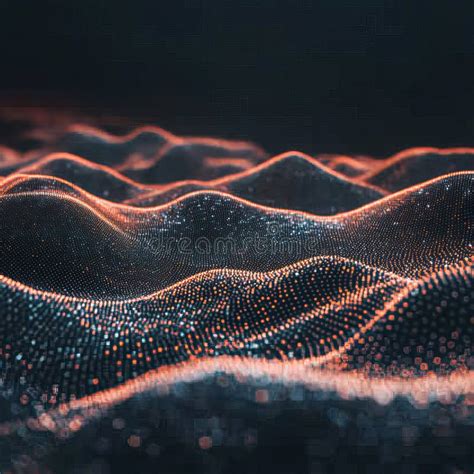 Abstract Digital Landscape Glowing Orange Waves Technology And Data Flow Visualization Stock