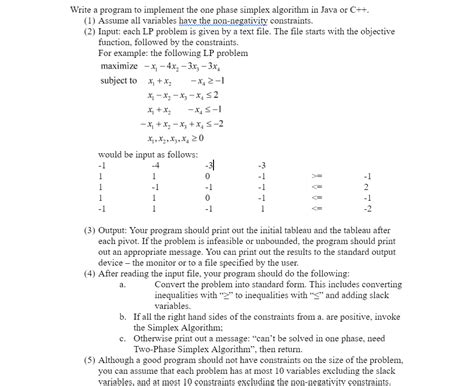 Solved Write A Program To Implement The One Phase Simplex