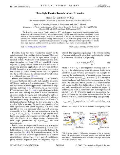 Pdf Slow Light Fourier Transform Interferometer