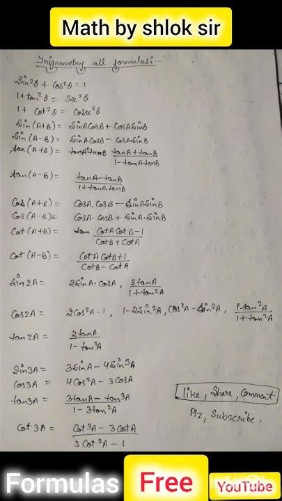Trigonometry Formulas Limit Formulas Youtube Education Youtube