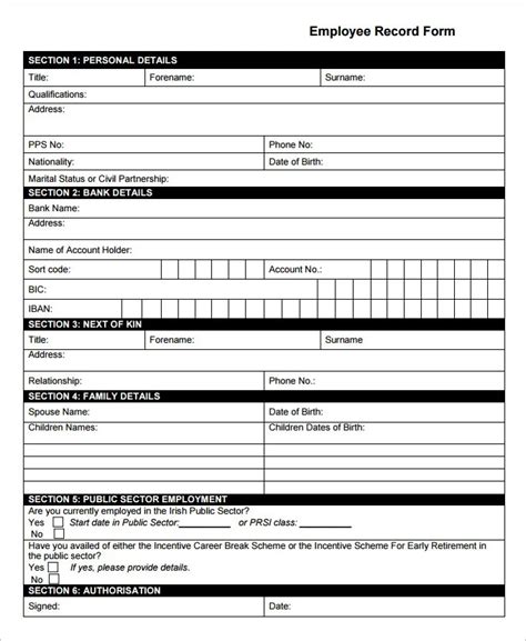 Staff Record Template