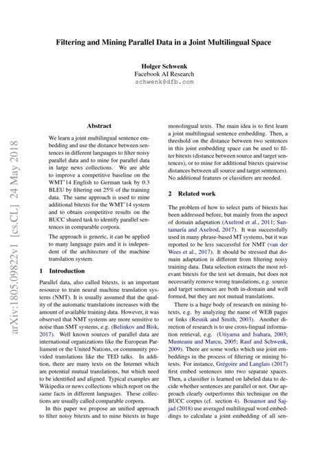 Filtering And Mining Parallel Data In A Joint Multilingual Space Deepai