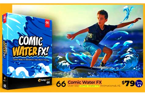 K视频素材 个二维卡通液体水流波浪翻腾MG特效动画 AE模板 Comic Water FX 五分钱特效