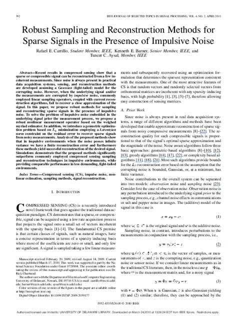 Pdf Robust Sampling And Reconstruction Methods For Compressed Sensing