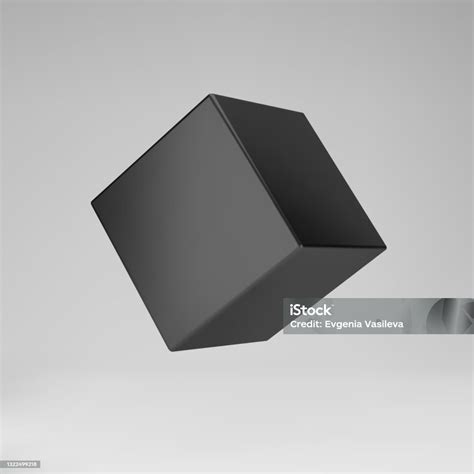 회색 배경에 격리 된 원근이있는 블랙 3d 모델링 큐브 조명과 그림자로 회전하는 3d 상자를 원근면에서 렌더링합니다 3d 기본 기하학적 모양 벡터 일러스트레이션 3차원