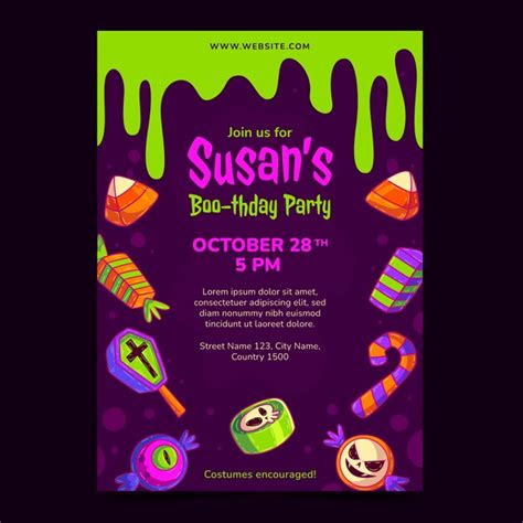 손으로 그린 할로윈 생일 초대장 템플릿 무료 벡터