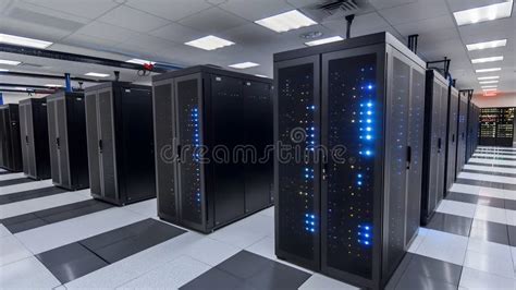 Data Center With Servers And Network Infrastructure Stock Illustration