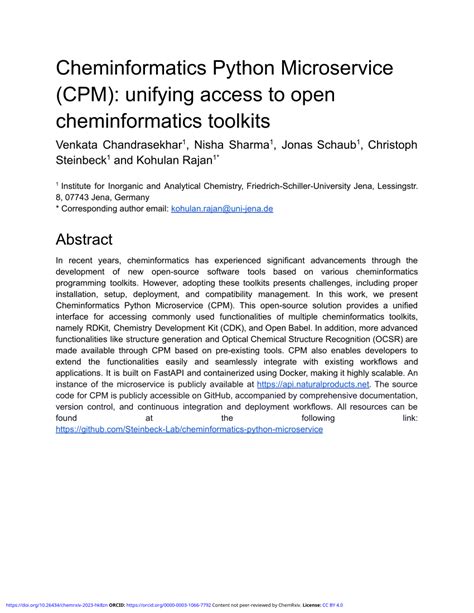 Pdf Cheminformatics Python Microservice Cpm Unifying Access To