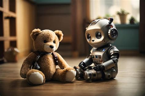 Premium Ai Image Robot Playing With Teddy Bear Toy Concept Ai