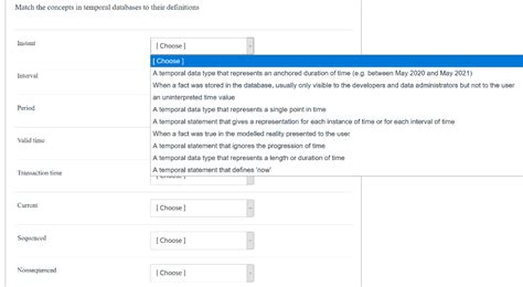 Solved Match The Concepts In Temporal Databases To Their