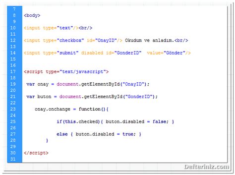 Onay Kutusu Ile Aktif Buton Veya Pasif Buton Javascript Fonksiyonu