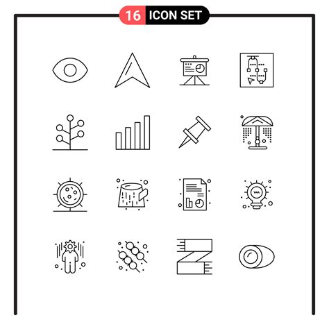 Universal Icon Symbols Group Of 16 Modern Outlines Of Analytic Nature Business Garden Arrow