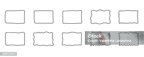 직사각형 프레임 세트입니다 물결 모양의 곡선 변형 된 질감 프레임을 낙서합니다 테두리 스케치 흰색 배경에 분리된 벡터 그림입니다 0명에 대한 스톡 벡터 아트 및 기타 이미지