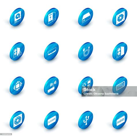 컴퓨터 서버 데이터 웹 호스팅 컴퓨터 쿨러 Cpu 랩톱 및 전기 플러그 아이콘이 있는 프로세서를 설정합니다 벡터 3차원 형태에 대한 스톡 벡터 아트 및 기타 이미지 Istock