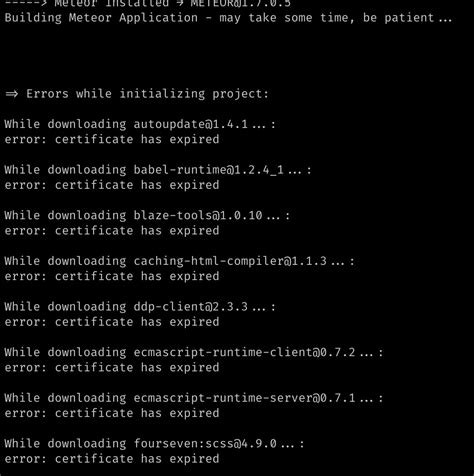 trying to update from meteor version 1 7 0 5 can t reach package servers how can we update