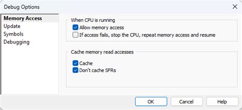 Debugging Debug Options Memory Access