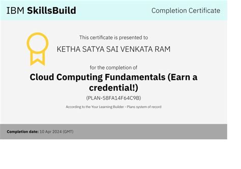 Ketha Satya Sai Venkata Ram On Linkedin Ibm Skillsbuild Cloudcomputing