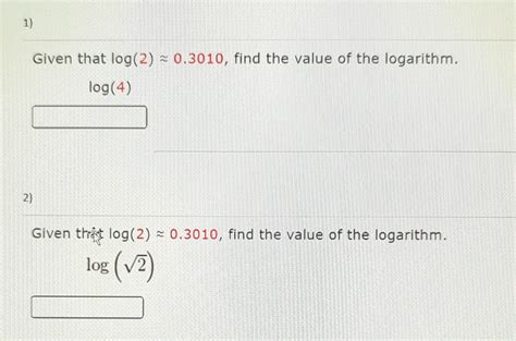 Solved Given That Log Find The Value Of The Chegg Com