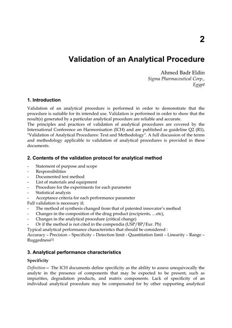 pdf validation of an analytical procedure