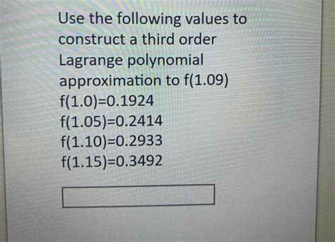solved use the following values to construct a third order