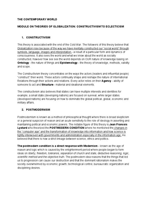 The Contemporary World Module On Theories Of Globalization Constructivism To Eclecticism Pdf