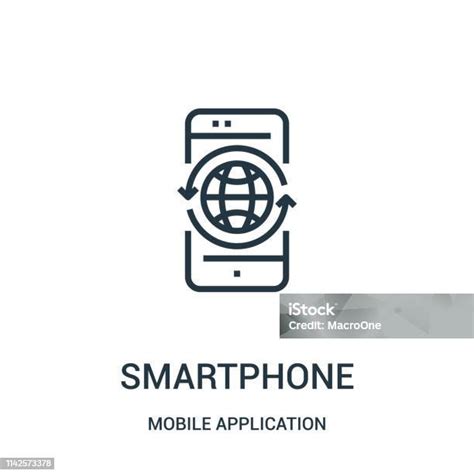 모바일 응용 프로그램 컬렉션에서 스마트 폰 아이콘 벡터 얇은 라인 스마트폰 개요 아이콘 벡터 일러스트 레이 션입니다 웹 및 모바일 앱 로고 인쇄 미디어에 사용할 선형