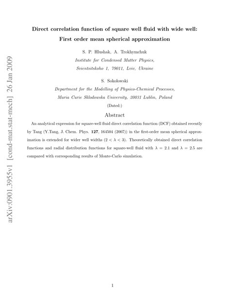 Pdf Direct Correlation Function Of Square Well Fluid With Wide Well