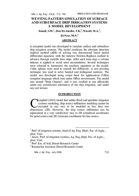 Pdf Wetting Pattern Simulation Of Surface And Subsurface Drip