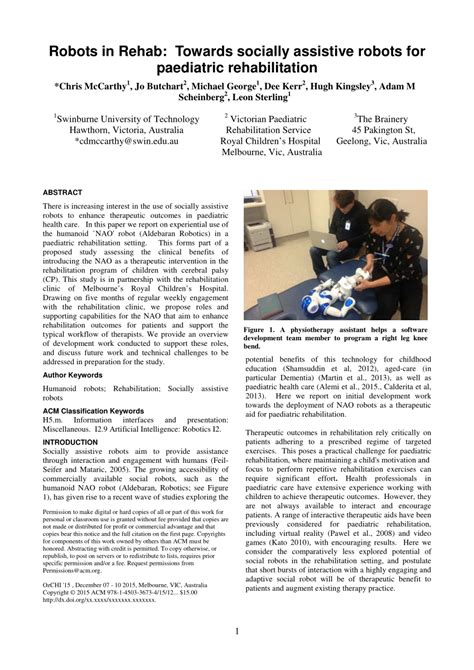 Pdf Robots In Rehab Towards Socially Assistive Robots For Paediatric Rehabilitation