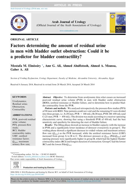 Pdf Factors Determining The Amount Of Residual Urine In Men With Bladder Outlet Obstruction