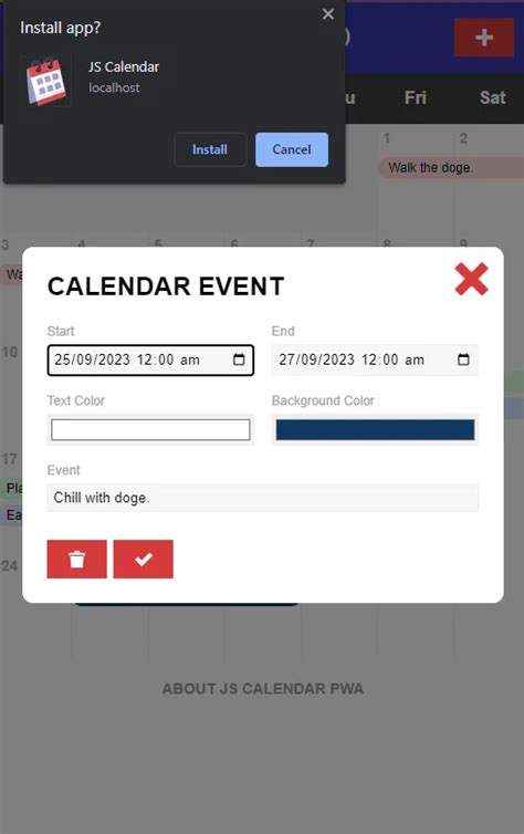 Javascript Events Calendar Pwa Free Code Download